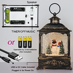 GenSwin Christmas Snowman Snow Globe Lantern Battery Operated Water Swirling Glitter with 6H Timer, Musical LED Lighted Scene for Christmas Home Decoration Gift