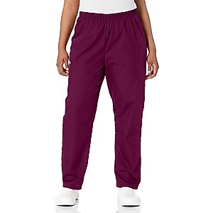 CHEROKEE Women's Workwear Elastic Waist Cargo Scrubs Pant, Wine, X-Large