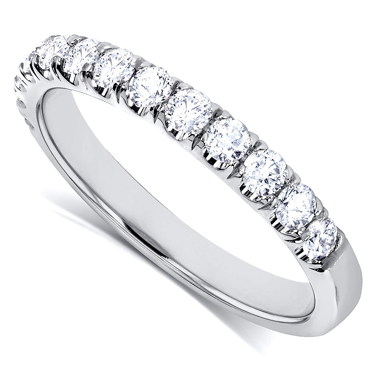 Kobelli Flame French Pave Lab Grown Diamond Comfort Fit Womens Wedding Band 1/2 CTW 14k White Gold (DEF/VS), 8.5