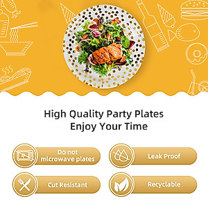 CENLBJ White and Gold Paper Plates,7INCH Gold Dot Dessert Plates,Disposable Party Supplies Suitable for Weddings,Birthdays,Bridal Parties,All Occasions(100 PCS)