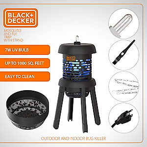 Black+Decker Fly Traps for Indoors- Fruit Fly & Mosquito Trap- Bug Catcher & Mosquito Killer- 3 Way Gnat & Moth Trap with Stand- Bright UV Light Attractant Fan for Outdoors