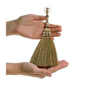 SN SKENNOVA - (Tiny Size) 11 inch Short of Asian Whisk Broom Thai Natural Straw Broom with Embroidery Nylon Thread Handle with Nylon Hanger