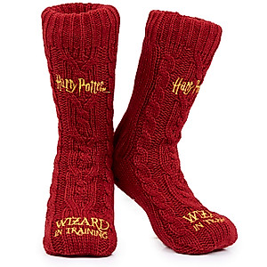 Harry Potter Womens Slipper Socks, Fleece Lined Non Slip Socks - Gifts for Her (Burgundy)