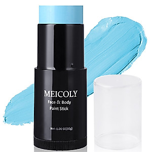 MEICOLY Blue Face Body Paint Stick(1.06 Oz),Blue Face Paint Sadness,Sweatproof Waterproof Pale Blue Body Paint for Corpse Bride Halloween SFX Avatar Sally Makeup,Blue Eye Black Stick,Light Blue
