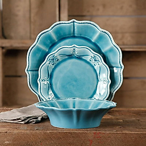 GADEN 12-Piece Dinnerware Set Denim Household Plate Bowl Embossed Tableware Combination (Color : D, Size : As Shown)