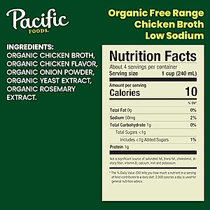 Pacific Foods Low Sodium Organic Free Range Chicken Broth, 32 oz Carton (Case of 12)
