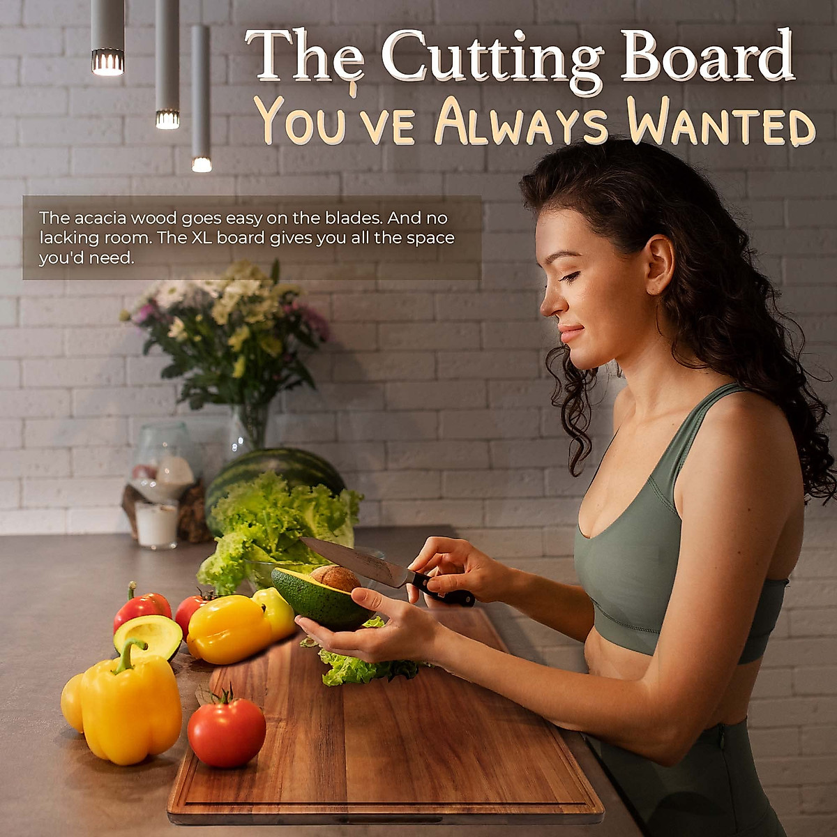 Premium Acacia Wood XL Cutting Board 1in thick/Noodle Board