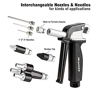 Hromee 12 Pieces High Flow Air Blow Gun Kit with Safe Quiet Xtreme Nozzles Rubber Tip 6/12 Inch Extension Chip Guard and Needles Duster Gun and Air Compressor Accessories