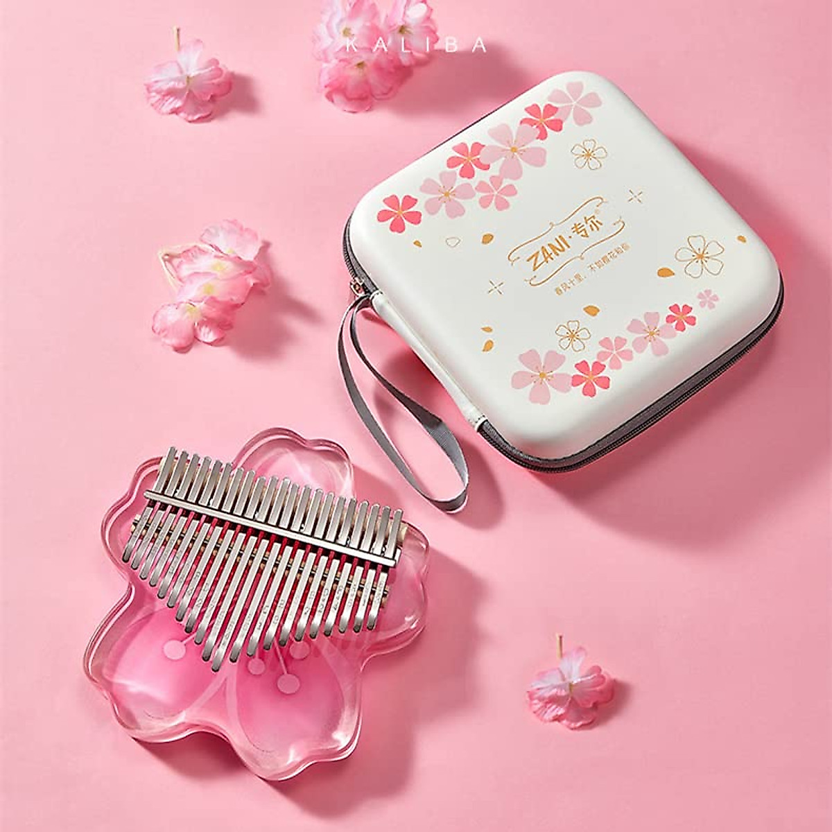 Sakura Finger Thumb Piano Portable 17/21 Keys Pink Mini Kalimba Finger Musical Instrument Gifts for Beginners (Pink 21 Keys)