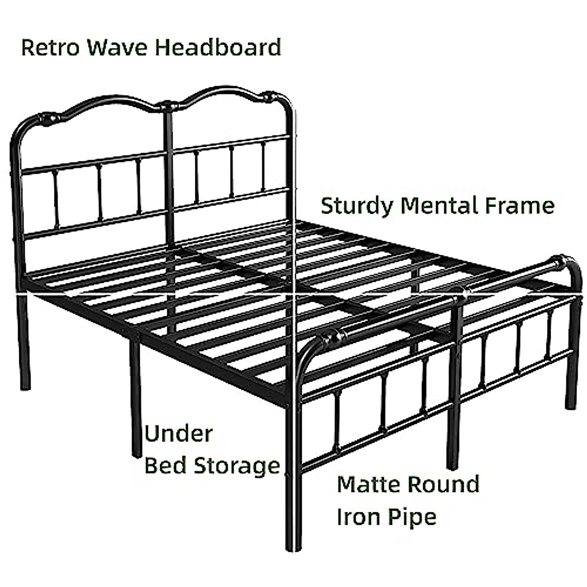 RLDVAY Queen Bed Frame with Headboard and Footboard, 18 Inch High, Heavy Duty Bed Frame Queen Size with Headboard, No Box Spring Needed, Under Bed Storage, Easy Assembly, Noise-Free, Black