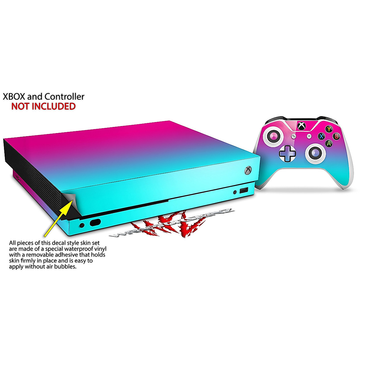 WraptorSkinz Decal Vinyl Skin Wrap Compatible with Xbox One X Console and Controller - Smooth Fades Neon Teal Hot Pink