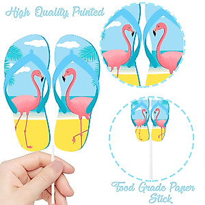 36pcs Beach Flip Flops Cupcake Toppers Summer Beach Party Cupcake Toppers Decorations Pool Party Decorations Supplies for Summer Birthday Tropical Luau Hawaiian Party Supplies