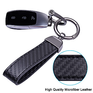 Wisdompro Carbon Fiber Style Car Keychain, Microfiber Leather Key Chain, Universal Key FOB Keychain Holder for Men and Women, with Anti-lost D-ring, 3 Keyrings - Black (with flat connector)
