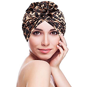SATINIOR 6 Pieces Women Turban Flower African Pattern Headwrap Sleep Beanie Pre-Tied Bonnet Elastic Knot Cap