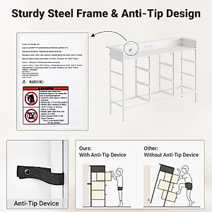 ELYKEN White Dresser with LED Light for Bedroom, Dresser with 9 Drawers and Charging Station, Fabric Chest of Drawers with PU Finish Storage Drawers for Entryway Closet Living Room Hallway Guest Room