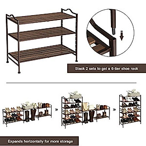 SONGMICS Entryway Shoe Storage Organizer with Metal Frame, 3-tier, Bronze