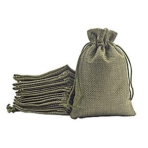 Sansam 50pcs 10.0x14.0cm/4.0''x5.6'' Army Green Lining Burlap Small Gift Bags Hemp/Hessian Bags, Jewelry Pouches, Wedding Favors, Jewelry Packing, Sacks