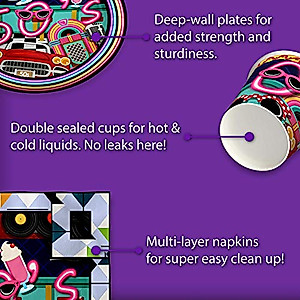50's Diner Birthday Party Supplies Set Plates Napkins Cups Tableware Kit for 16