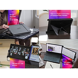 Duex Mobile Pixels Lite Portable Monitor for Laptops 12.5" Full HD IPS Screen,USB C Ultra Portable Laptop Dual Monitor, Plug and Play,Any Laptops Compatible (Grey)