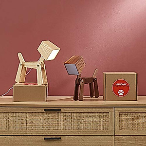 HROOME Fun Unique Dog Table Lamp Dimmable Touch Sensor Wood Cute Bedside Desk Lamp Warm White Light Gifts for Kids Boys Girls Living Room Bedrooms Reading Writing (Medium-Walnut Color)