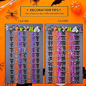 LOLStar Halloween Party Decoration, 2 Pack Black Orange and Purple Bat Photo Booth Props, 3.3 x 6.6 ft Halloween Foil Fringe Curtains, Halloween Photo Backdrop Streamers for Halloween Party Supplies