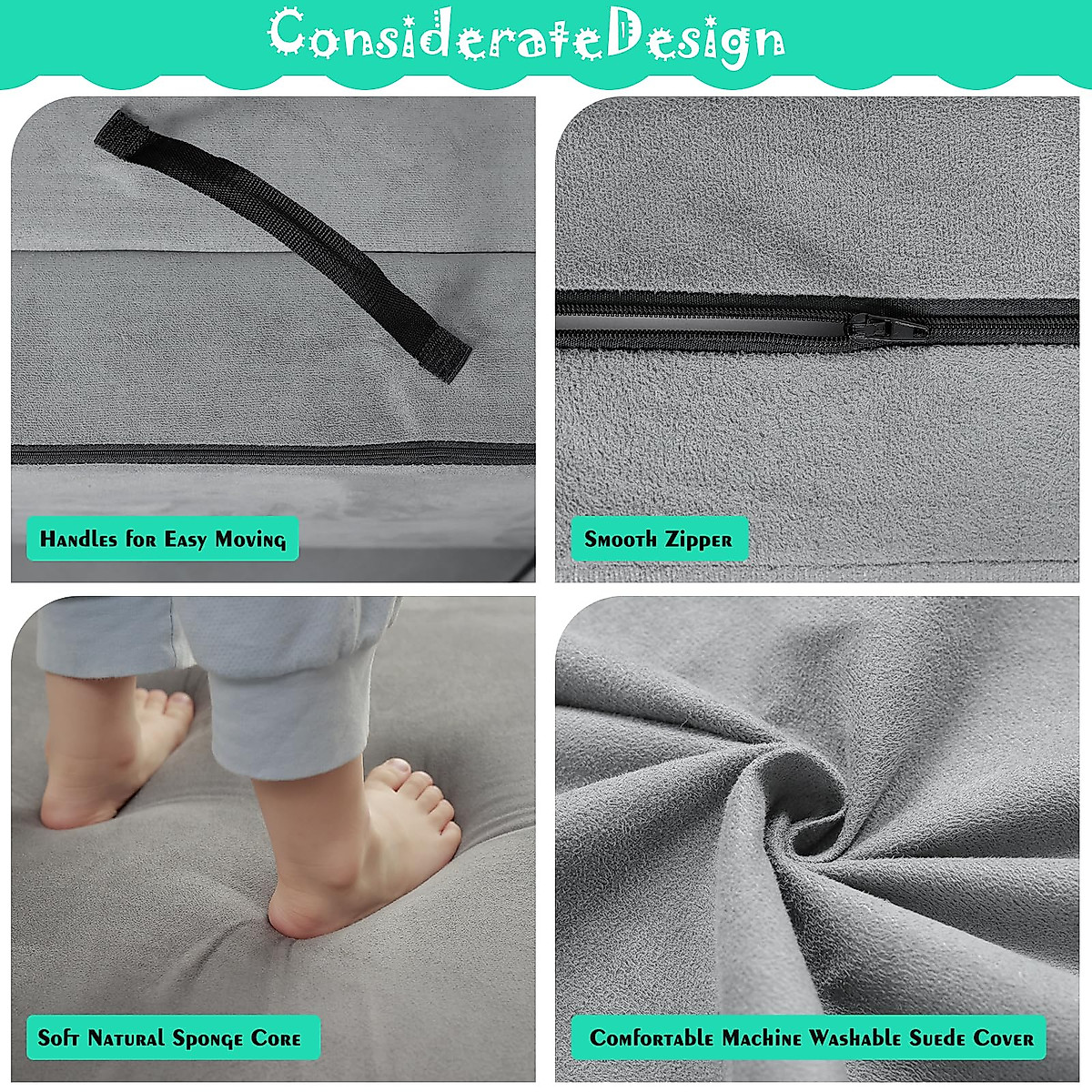 JHTOPJH Kids Couch,8-Piece Toddler Play Couch,Floor Sofa Imaginative Furniture Play Set for Bedroom Playroom,Convertible Folding Kids Sofa for Creative Kids(Grey)