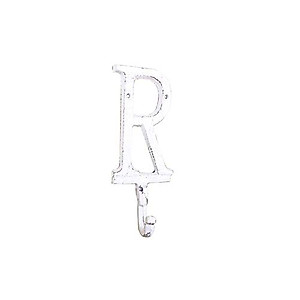 Hampton Nautical Whitewashed Cast Iron Letter R Alphabet Wall Hook 6" - Home Wall Decor - Decor