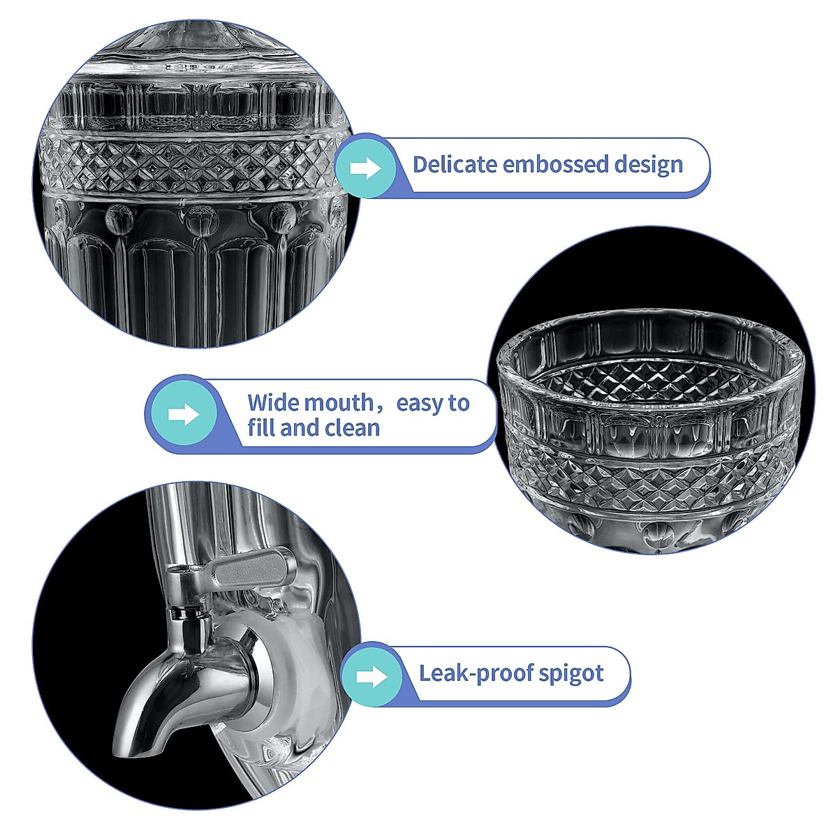 MOLIGOU Glass Iced Beverage Dispenser, 0.8 Gallon Drink Dispenser with Glass Lid and Stainless Steel Spigot, Wide Mouth Beverage Server for Party, Bar