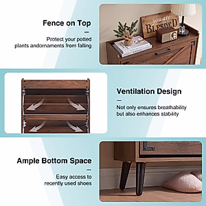 Barnyatoh Shoe Storage Cabinet,Farmhouse Shoe Organizer with 2 Flip Drawers & Barn Door Design,Freestanding Hidden Slim Narrow Shoe Rack Cabinet for Entryway,Foyer,Hallway,Walnut