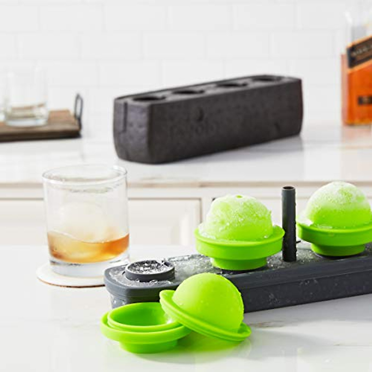 Tovolo Seamless Sphere Ice System, Compact, 2.5 Inch Crystal Clear Spheres - Set of 4 Molds,Black