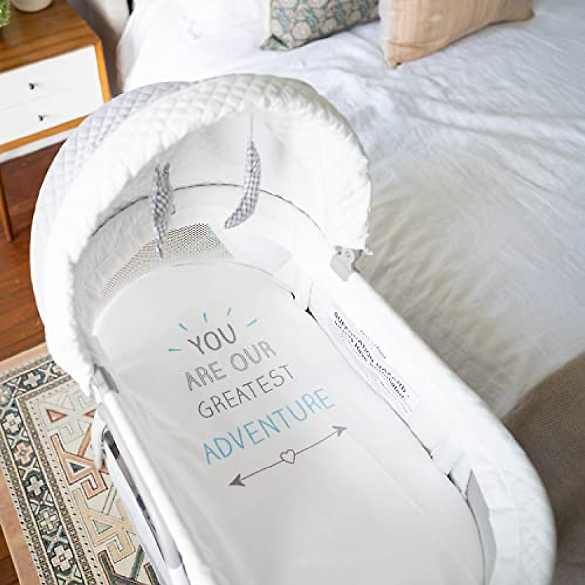 TruBliss Baby 2-in-1 Journey Convertible Infant Bassinet Crib Sleeper with Nightlight, Vibrations, Lullabies, and Nature Noises, Soft Grey