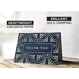 100 Thank You Cards Bulk, Thank You Notes, Navy Blue Gold Professional Blank Note Cards with Envelopes, Small Business, Wedding, Gift Cards, Christmas, Graduation, Baby Shower, Funeral, 4x6 Photo Size