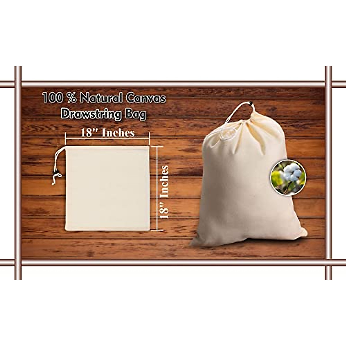 Cotton Bag Drawstring - 6 Pack, Canvas Bags 18'' X 18'' inch - Machine Washable Cotton Fabric - Storage Sack for Dirty Clothes, Basket Liner, Hamper Bag, Liner Replacement, delicates, Sleeping Bag, Reusable Travel Dorm and Basket Closure