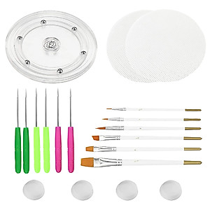 Cookie Decorating Kit Supplies Including 1 Acrylic Cookie Turntable 6 Cookie Scribe Needle2 Silicone Mesh Mats 6 Cookie Decoration Brushes 4 Rubber Feet Bumpers