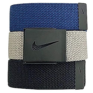 Nike Men's 3 Pack Web Belt, Matte Black Hardware, Black/Grey/Navy, One Size