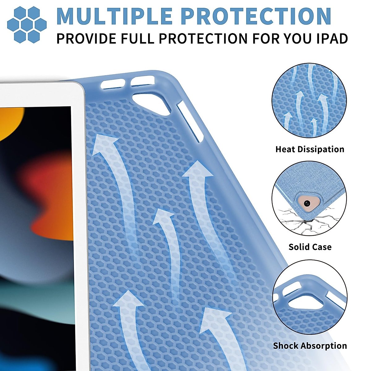 KBCASE Keyboard Case for iPad 9th/8th/7th Generation 2021/2020/2019, Compatible with iPad Air 3/Pro 10.5, Detachable Bluetooth Keyboard Case with Pencil Holder (Sky Blue)