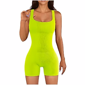 Ceboyel Short Romper For Women Square Neck Ribbed Tank Tops Sleeveless Workout Jumpsuit Gym Yoga Clothes 2023