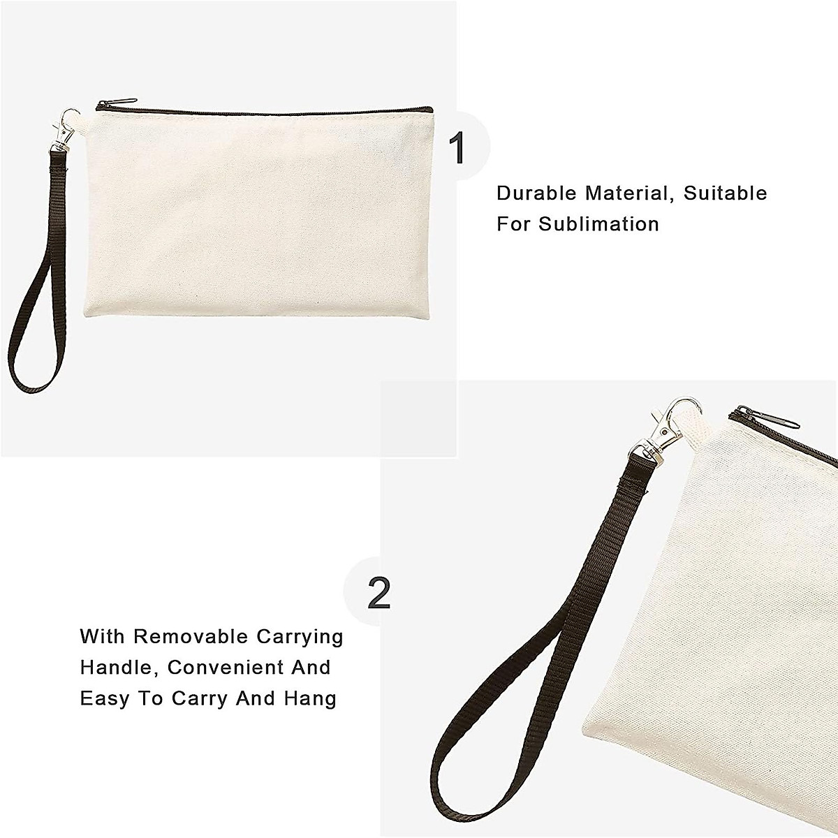 Serlium Canvas Cosmetic Bag 10PCS Blank Canvas Pencil Case with Black Lanyard Portable Multipurpose Blank DIY Craft Bag for Travel Makeup Bag(White)