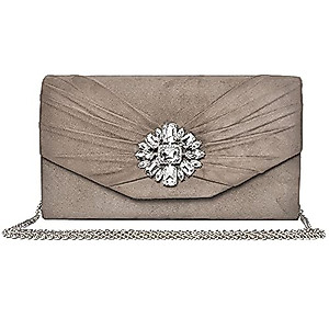 ANKESON Clutch Purses for Women Velvet Pleated Evening Bags Envelope Shoulder Evening Handbags Grey