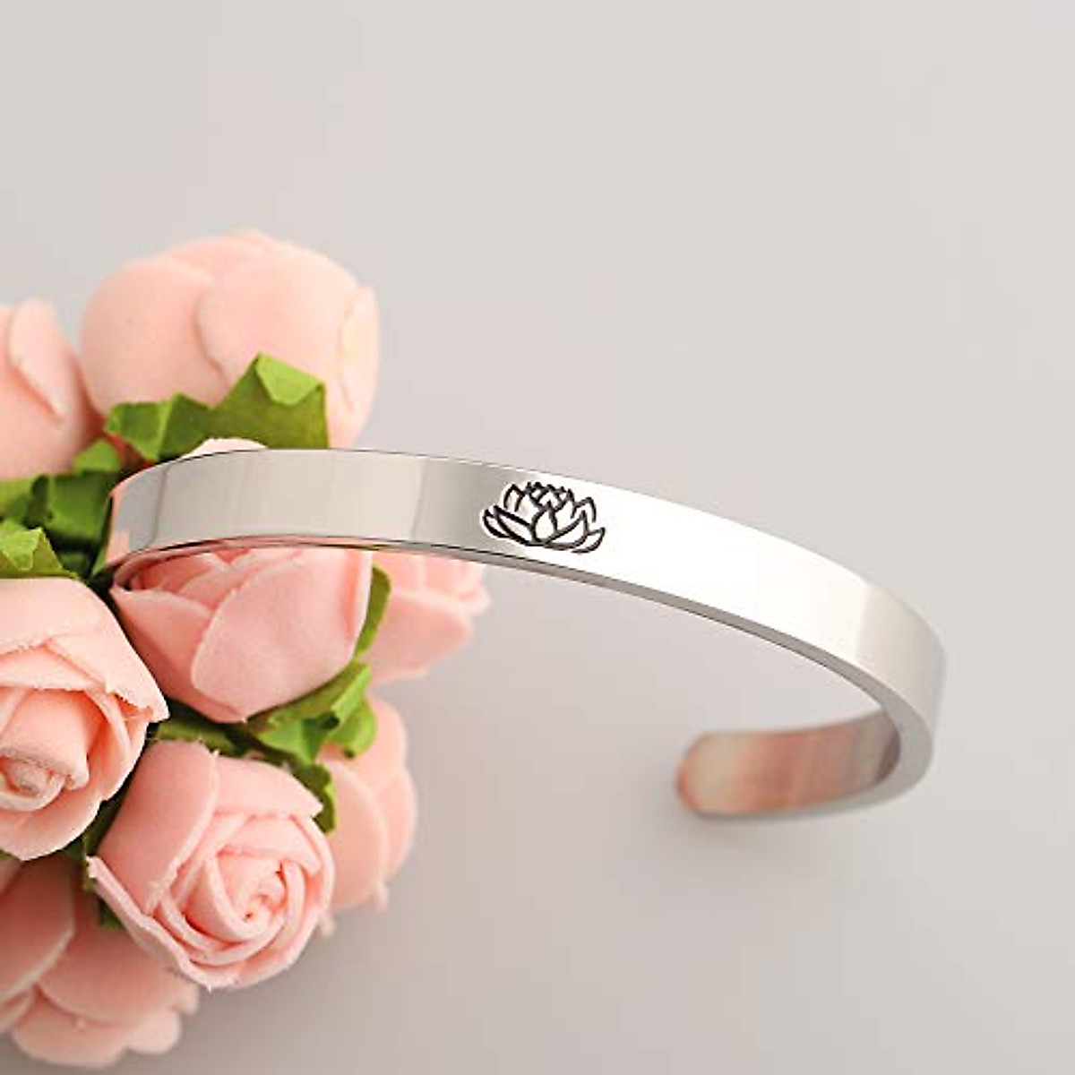KUIYAI Mulan Quote Cuff Bracelet The Flower That Blooms In Adversity Is The Most Rare And Beautiful Of All Princess Bracelet Jewelry (silver)