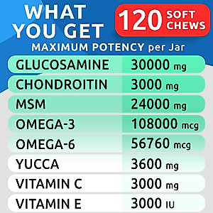 Glucosamine Dog Treats + Calming Hemp Treats for Dogs Bundle - Hip Support and Joint Pain Relief Supplement with Chondroitin, MSM, Omega-3 + Anxiety Relief, Separation Aid, Fireworks, Storms, Thunder