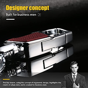 Car Key Chain, Heavy Duty Stainless Steel Keys Holder with D Ring, One Click Release Keychain Organizer for Men Women (Brown/Red)