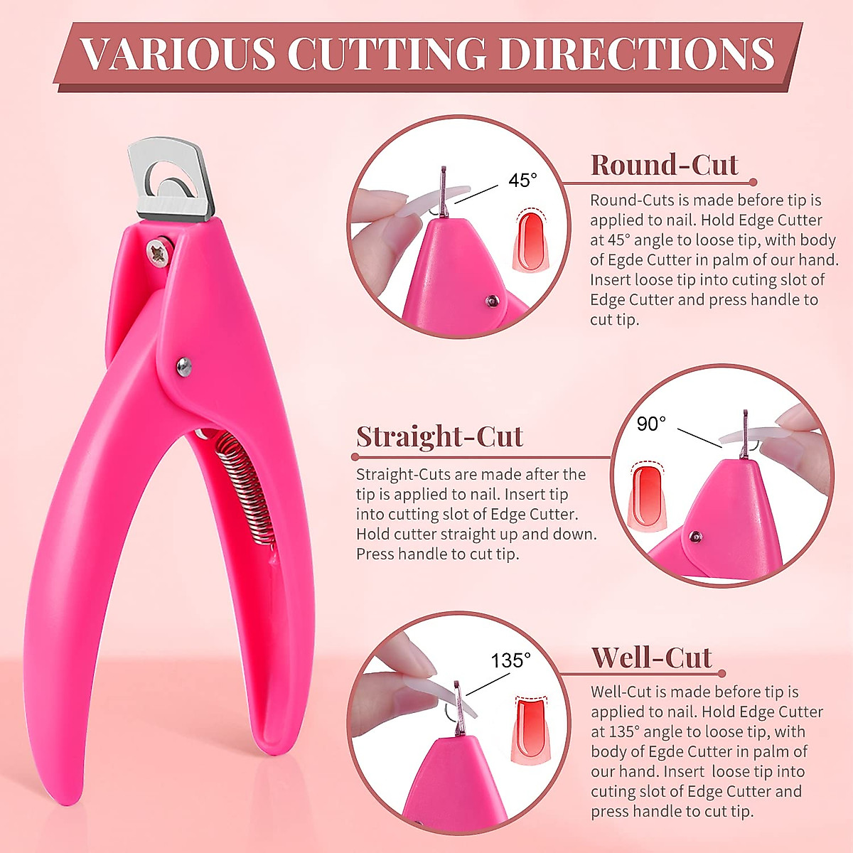 MORGLES Nail Clippers for Acrylic Nails, Professional Acrylic Nail Clippers Fake Nail Cutters for Nail Tips for Nail Art Manicure, Pink