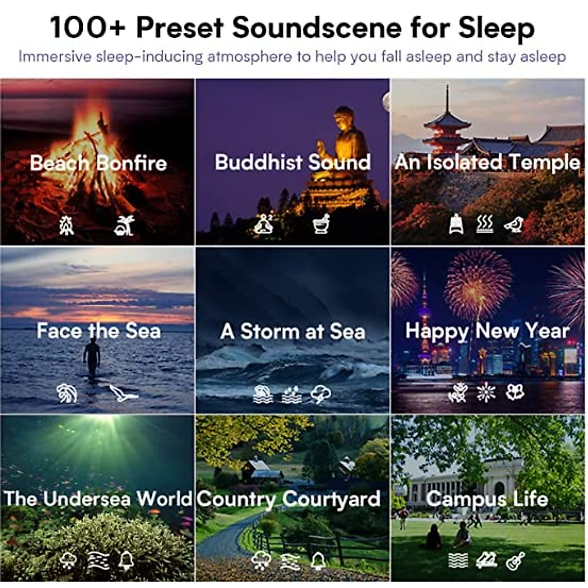 White Noise Sound Machines for Adults Sleeping, 300+ Soothing Smart Sounds Machines with Adjustable Night Lights for Baby, Hotmoon Mona Sound Machine Memory Function 3.5mm Headphone Jack Plug-in.