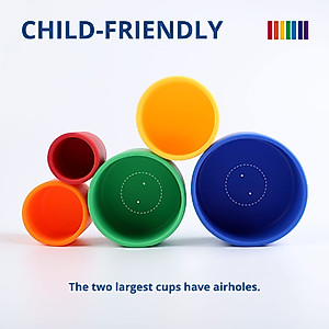 BLUE GINKGO Silicone Stacking Cups – Nesting & Sensory Stacking Toy for Toddlers | Open-Ended Montessori Toy with 5 Cups (Vibrant Colors)