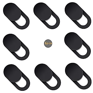 QYHOO Webcam Cover Slide 8 Pcs, 0.025 inch Ultra Thin Phone Computer Camera Privacy Protector Compatible for iPad, iPhone, Smartphone, Tablet, Laptop, PC, Computer, MacBook pro, iMac (8Pcs Black)