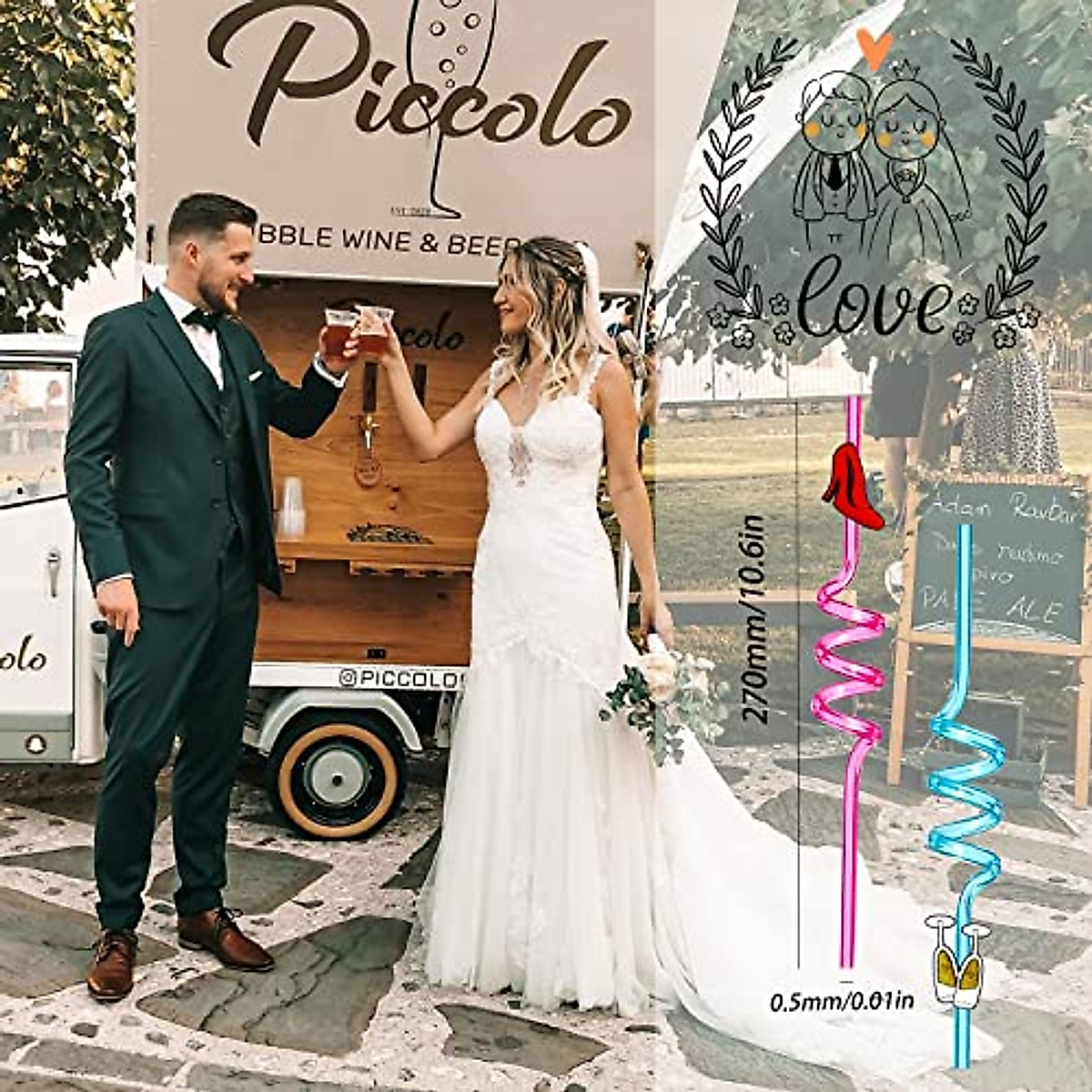 16 Pcs Bachelorette Party Straws Bride Bridesmaid Reusable Plastic Drinking Straws with Cleaning Brush Wedding Supplies