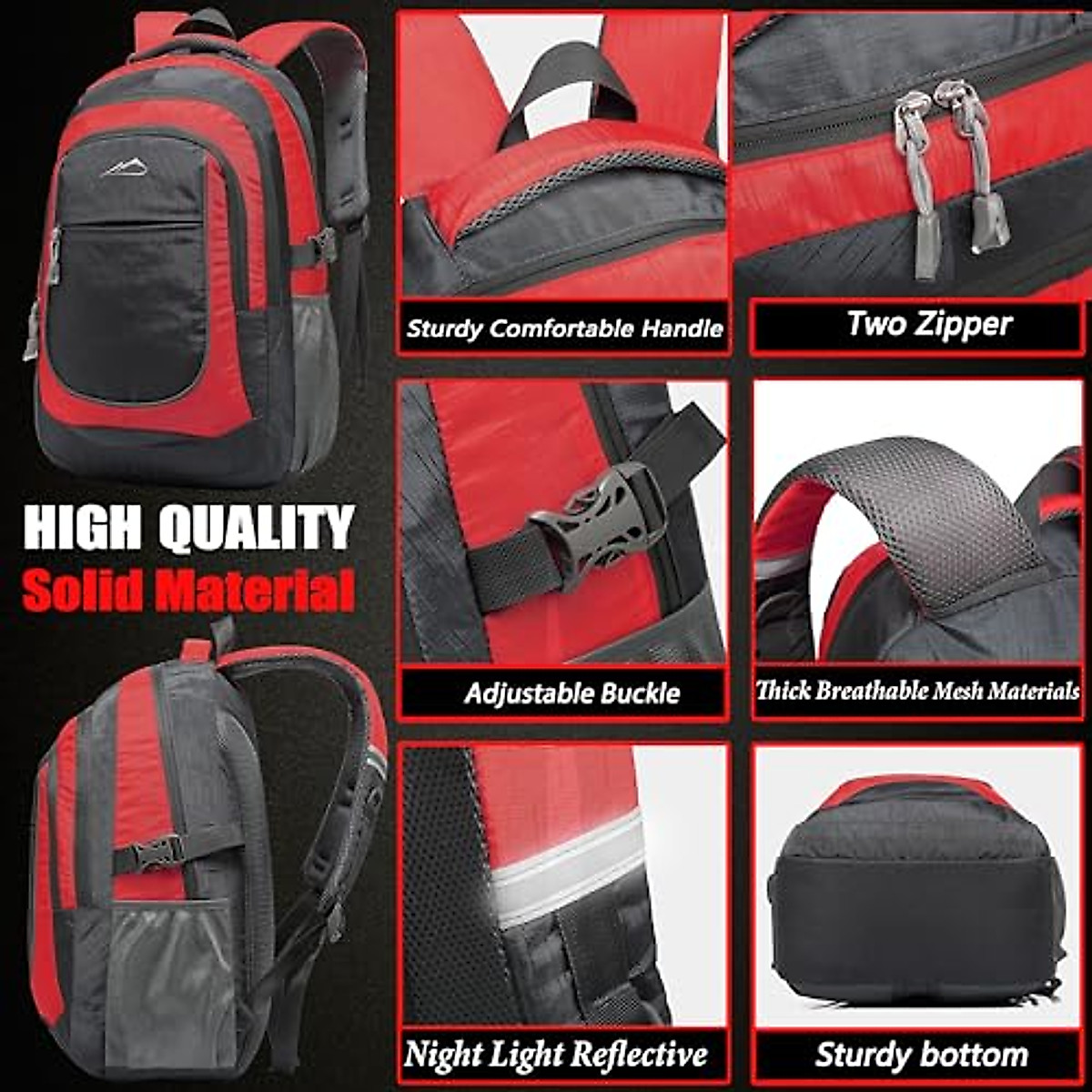 ProEtrade Extra Large Backpack Bookbag for College Travel Laptop Business Hiking Backpack Fit Laptop Up to 17 Inch Sturdy Multi Compartment Gifts for Men Women Night Light Reflective (Light Red)