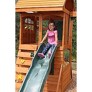KidKraft Ridgeview Deluxe Clubhouse Wooden Swing Set / Playset with Café Table and Stools, Monkey Bars, Swing and Rock Wall, Gift for Ages 3-10