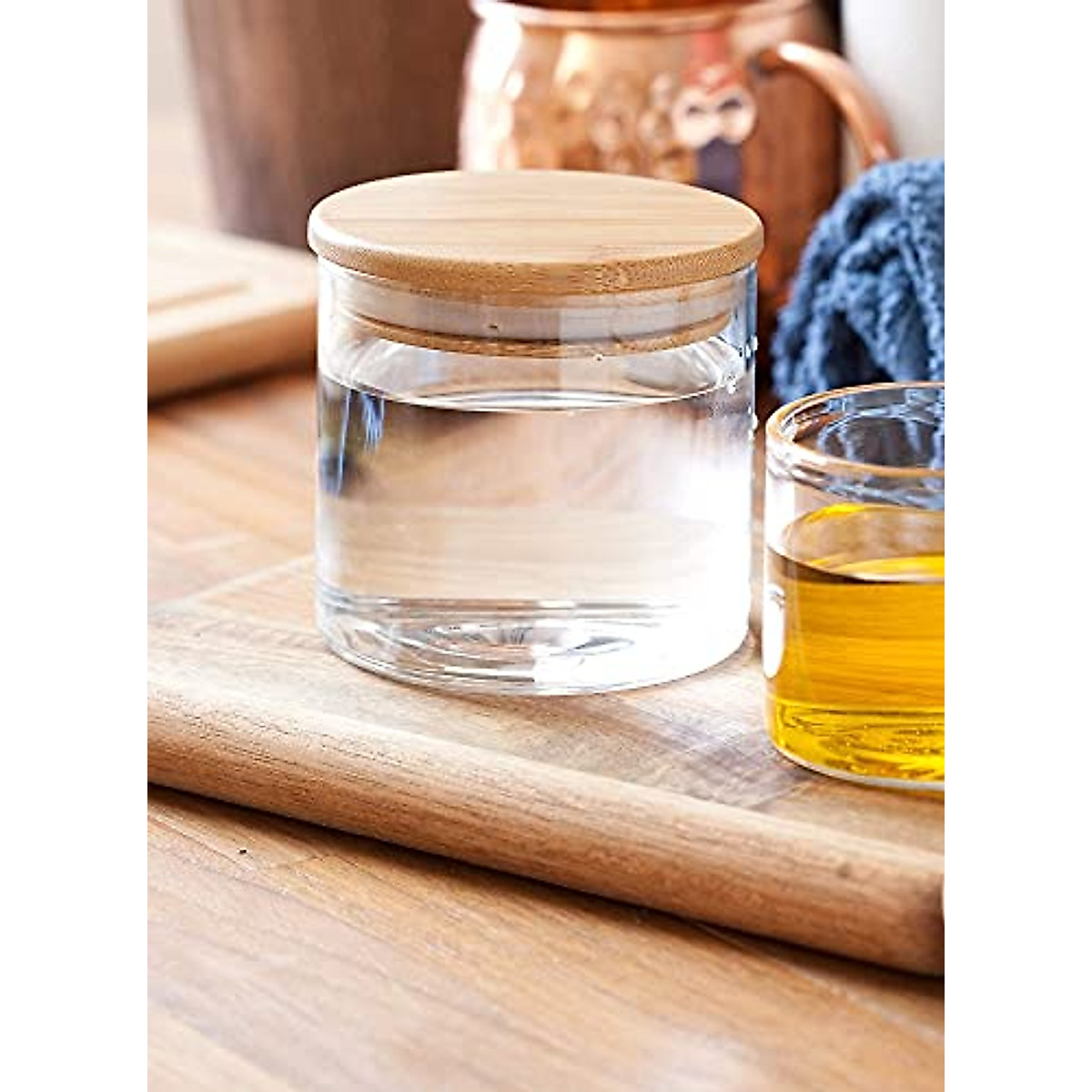JUVITUS 8 oz Clear Glass Borosilicate Jar with Bamboo Silicone Sealed Lid (6 Pack)